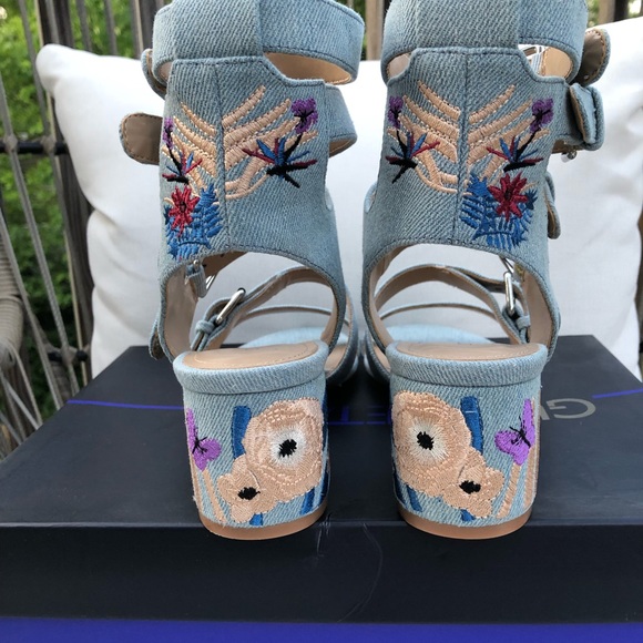 Gun Metal | Shoes | New In Box Gunmetal Embroidered Blue Jean Sandals ...